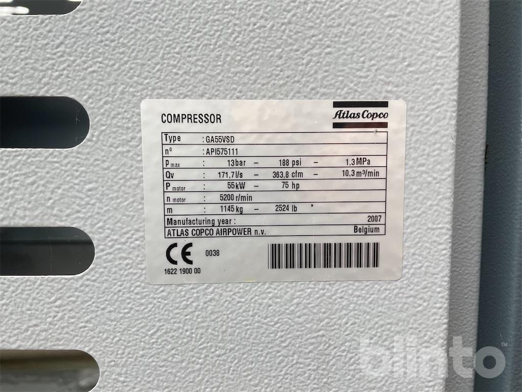 Kompressor - Atlas Copco GA55VSD med lufttork FD 170 och tank | Blinto ...