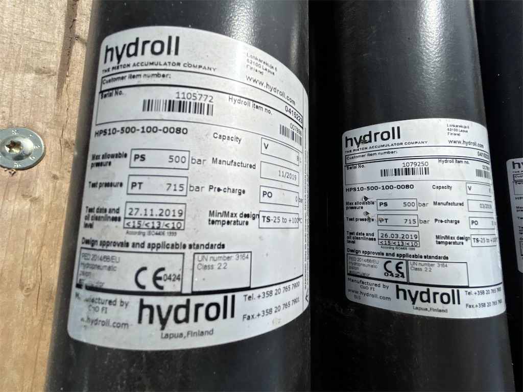 Hydraulakcumelatorer - Hydroll HPS 10-500-100-0080 | Blinto auktioner