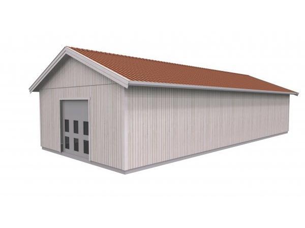 Maskinhall - Byggsats i trä 174,3 m2 | Blinto auktioner